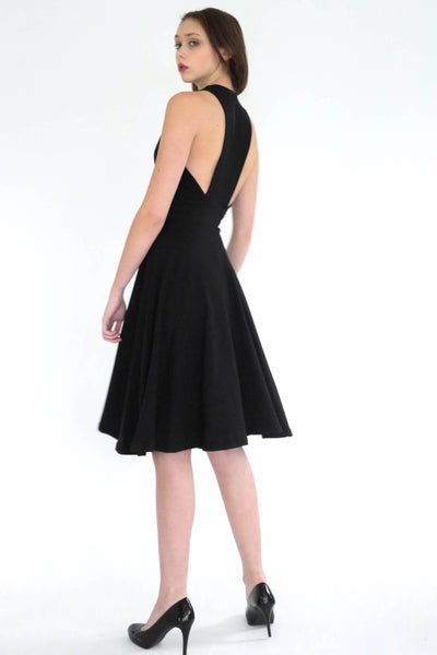 Becca little black midi dress with racer back detail – DEVINTO